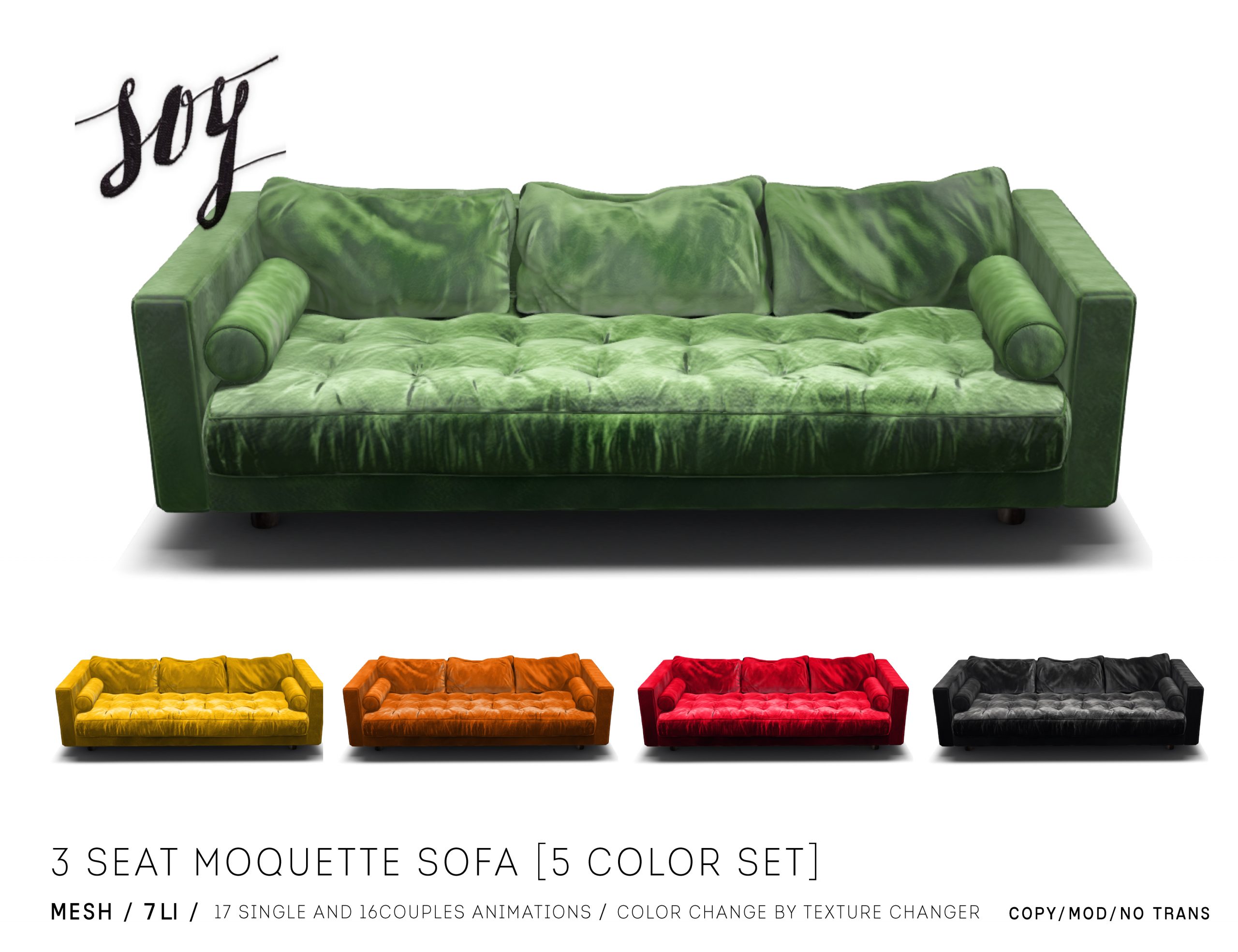 Soy. 3 Seat Moquette Sofa – Soy