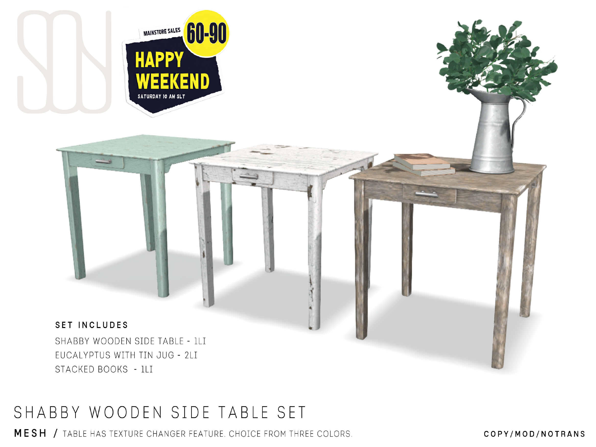 Soy. Shabby wooden side table set – Happy weekend Sale @mainstore – Soy